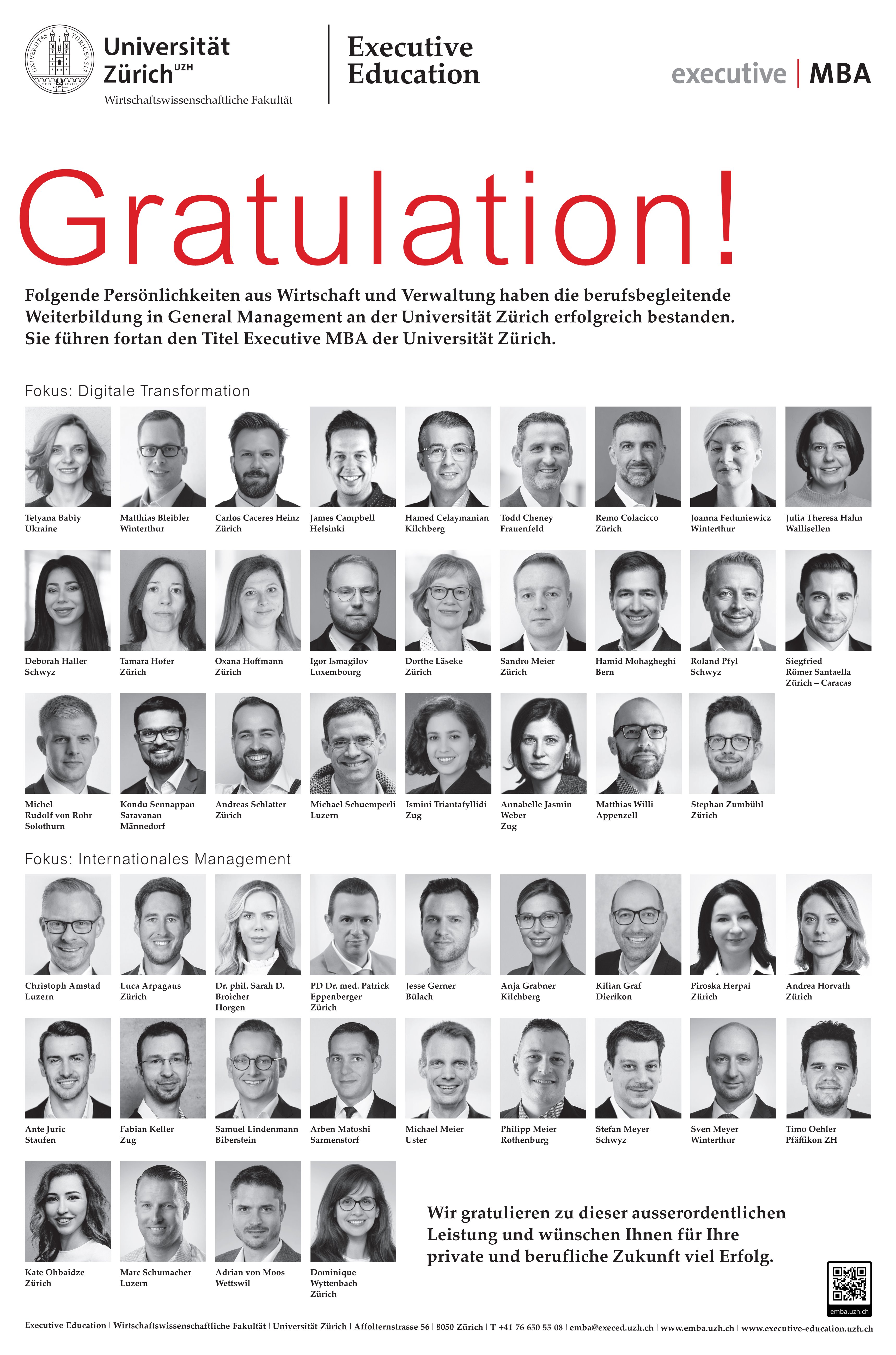 Diplomfeier des Executive MBA Universität Zürich Lehrgang 2022-2024 | Executive Education EMBA | UZH